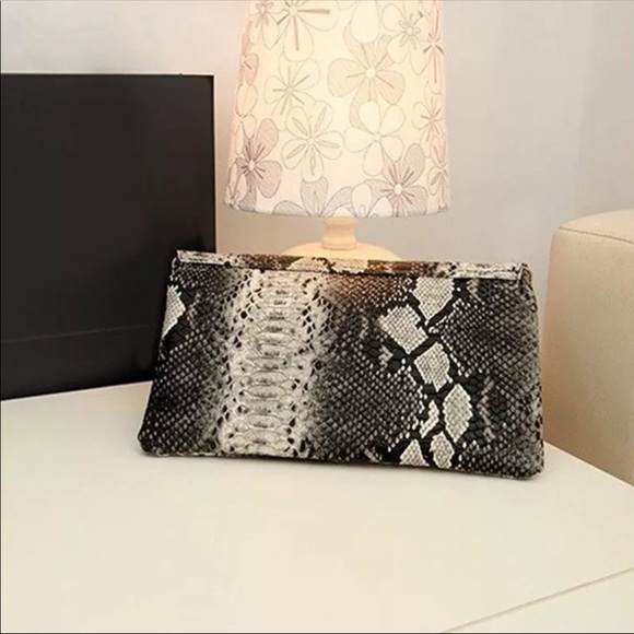 Bags | Vegan Leather Snake Print Envelope Clutch Bag | Poshmark